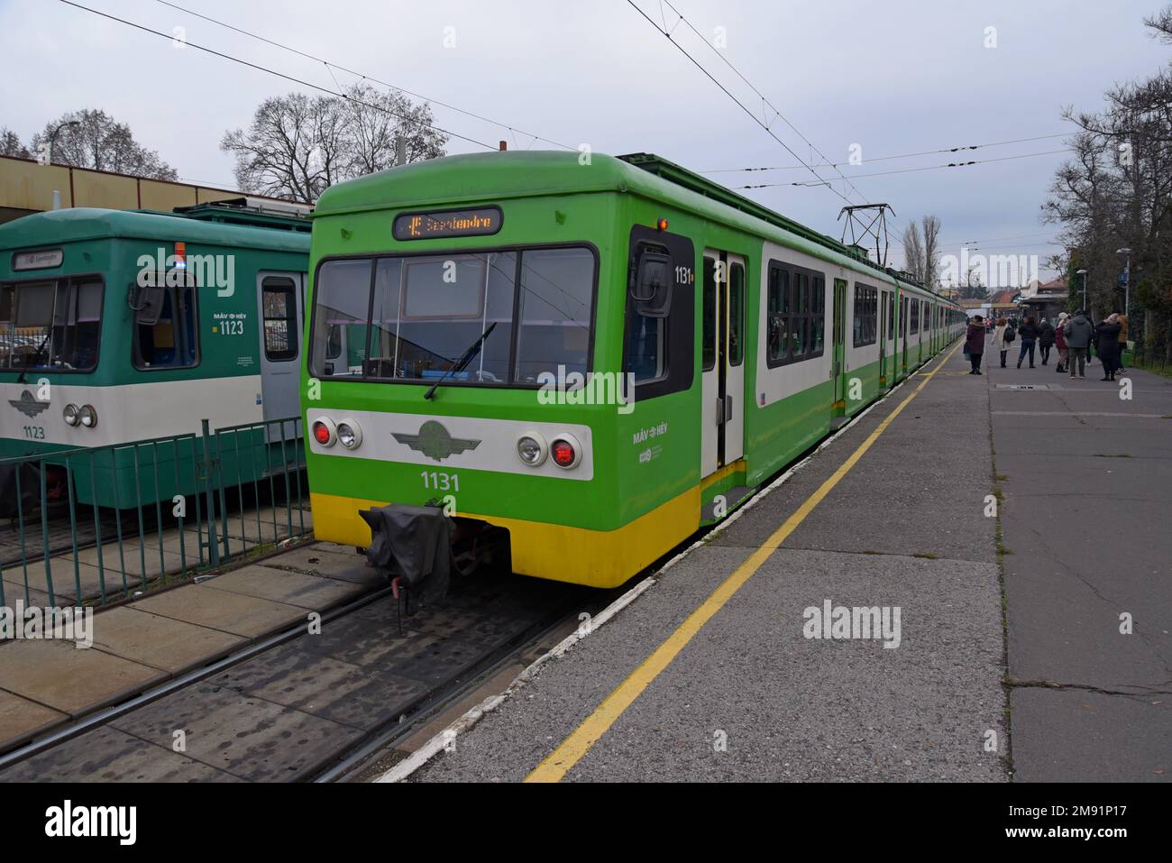 People getting off a HEV Budapest regional electric train at Szentendre ...