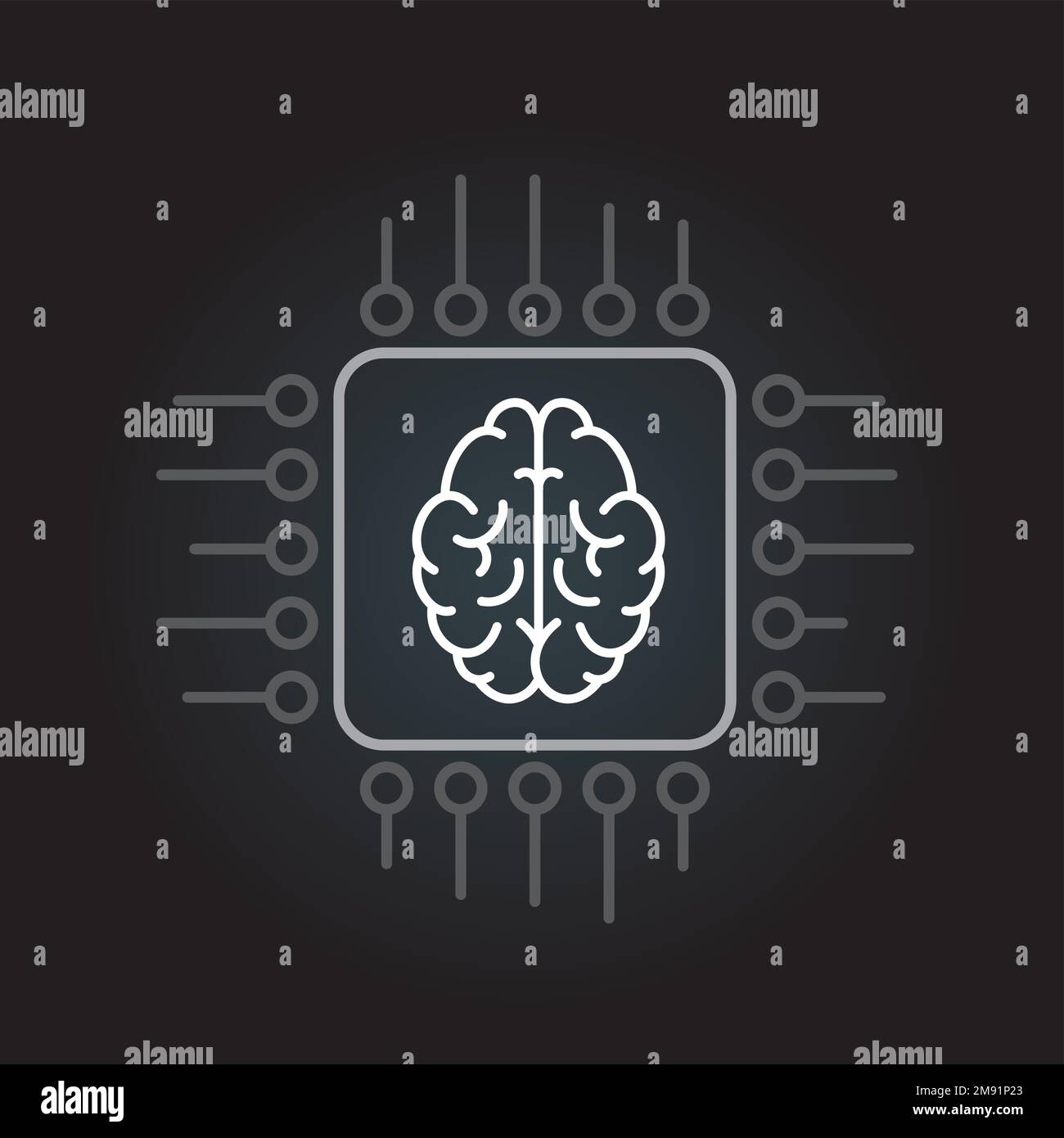 cpu computer outline chip sign icon with brain Stock Vector Image & Art ...