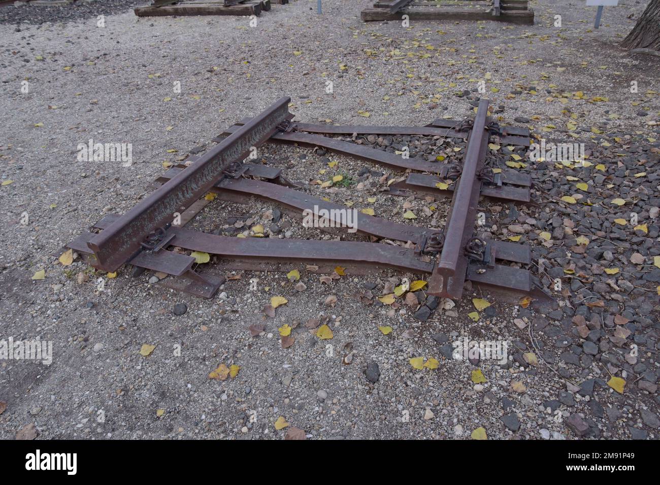 Antique section of railway track on display at the Hungarian Railway ...