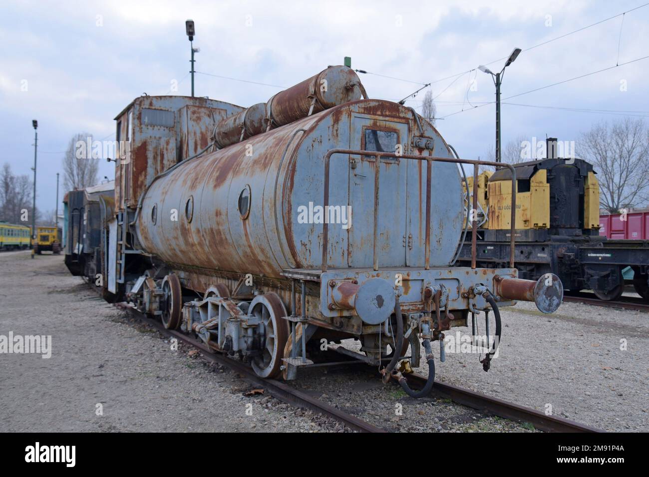A vintage snow plough for clearing railway lines, at the Hungarian ...