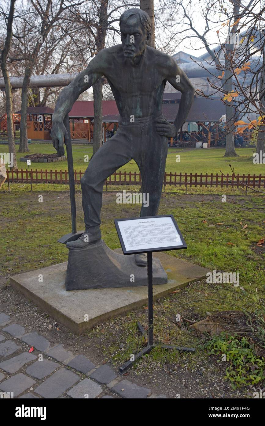 Communist era statures of railway track permanent way workers at the ...
