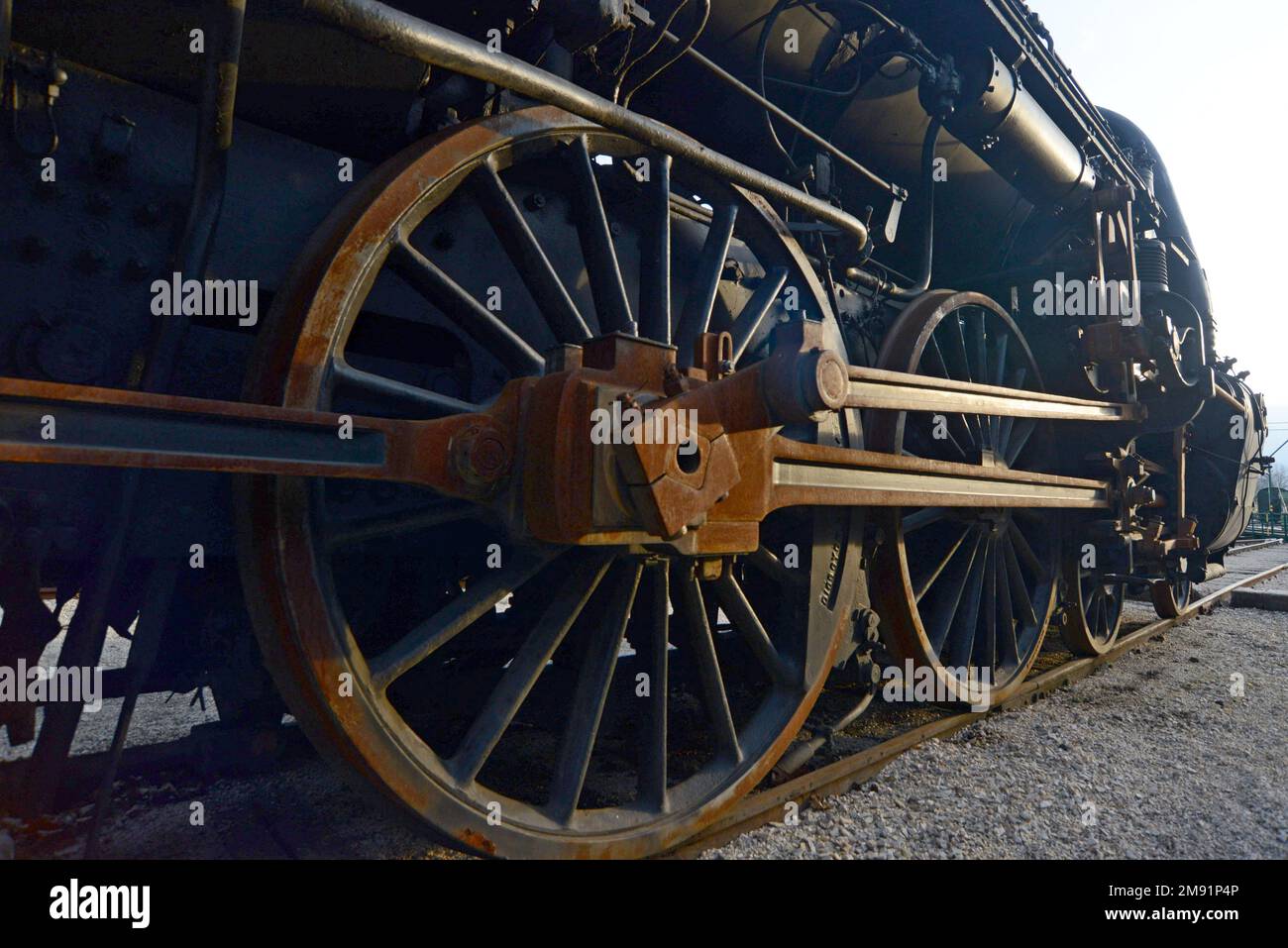 Antique steam locomotives displayed around a loco turntable, at the ...