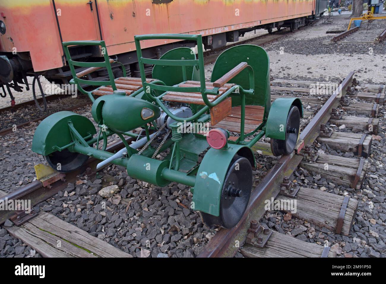 A petrol powered Draisine or speeder, used by track and permanent way ...