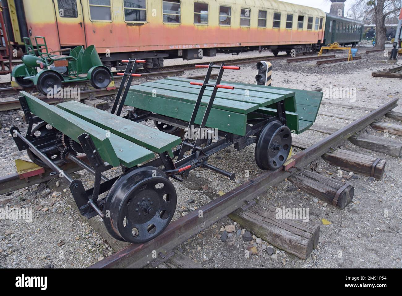 A vintage hand powered Draisine or speeder, used by track and permanent ...
