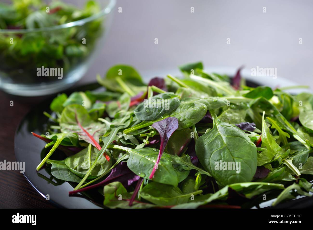 Fresh green salad leaves, a close-up. A notion of healthy meals Stock ...