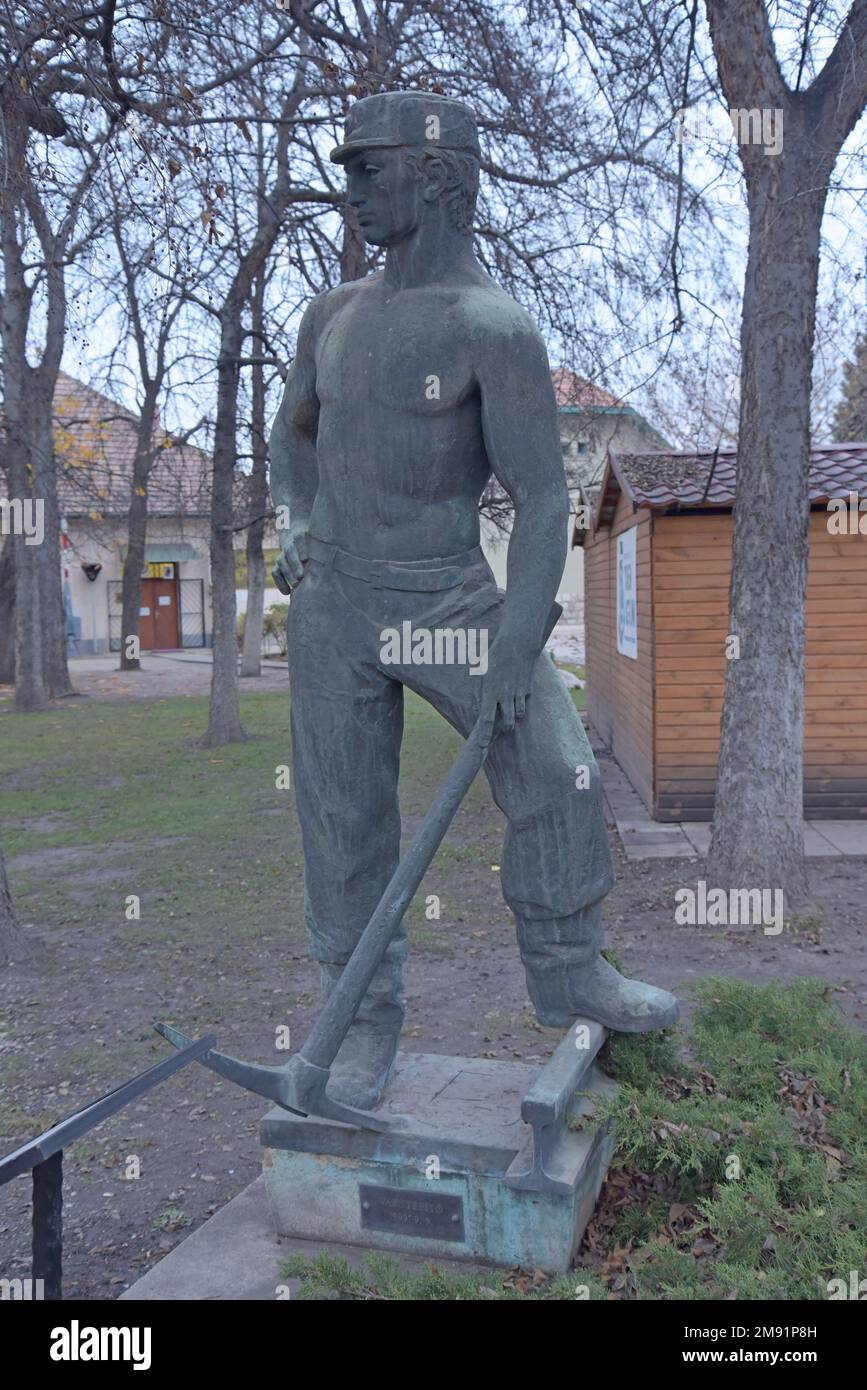 Communist era statures of railway track permanent way workers at the ...