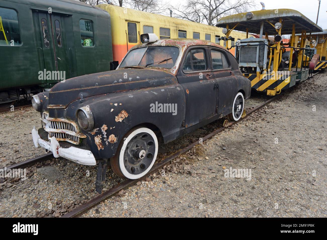 A vintage rail mounted car for railway maintenance crew transport at ...