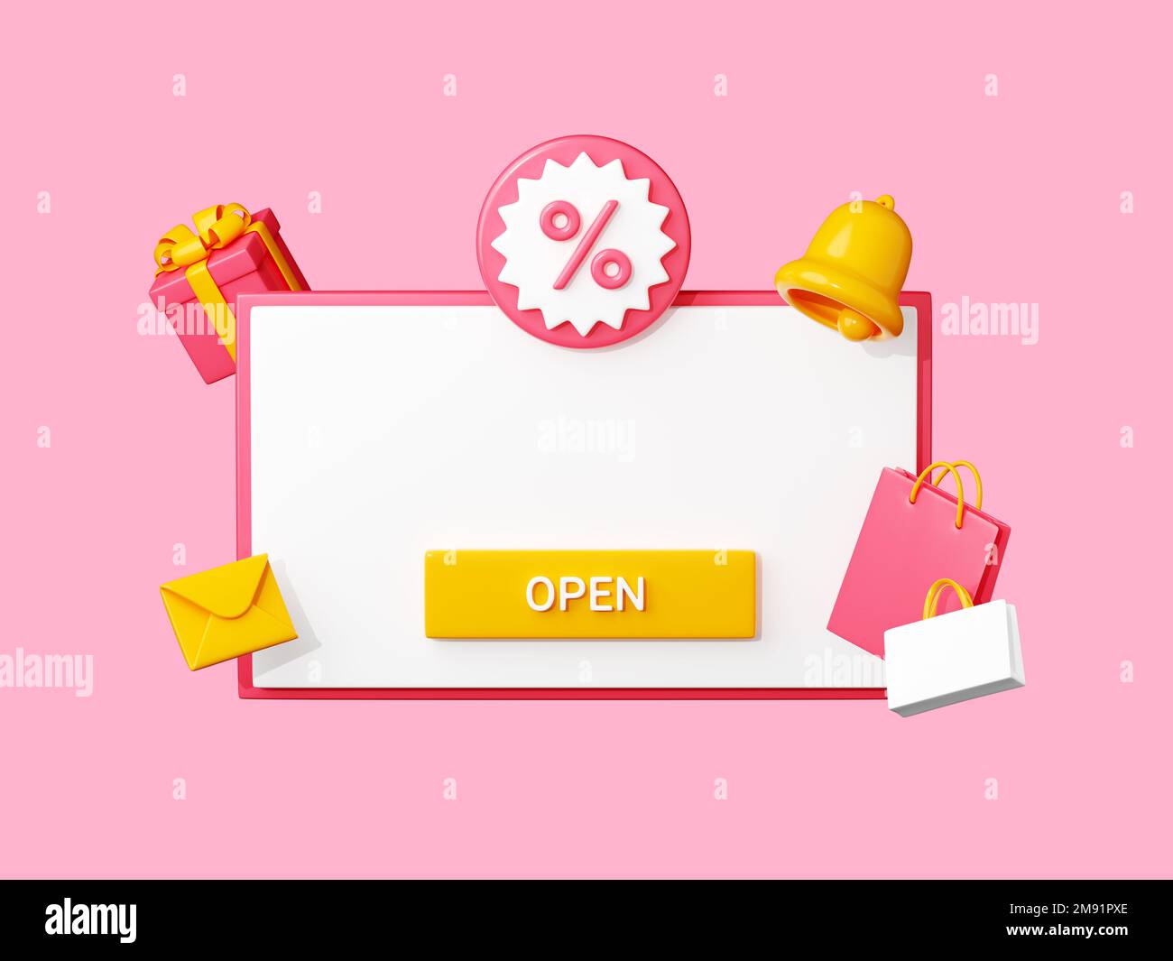Discount reminder 3d render template - white banner with empty space ...
