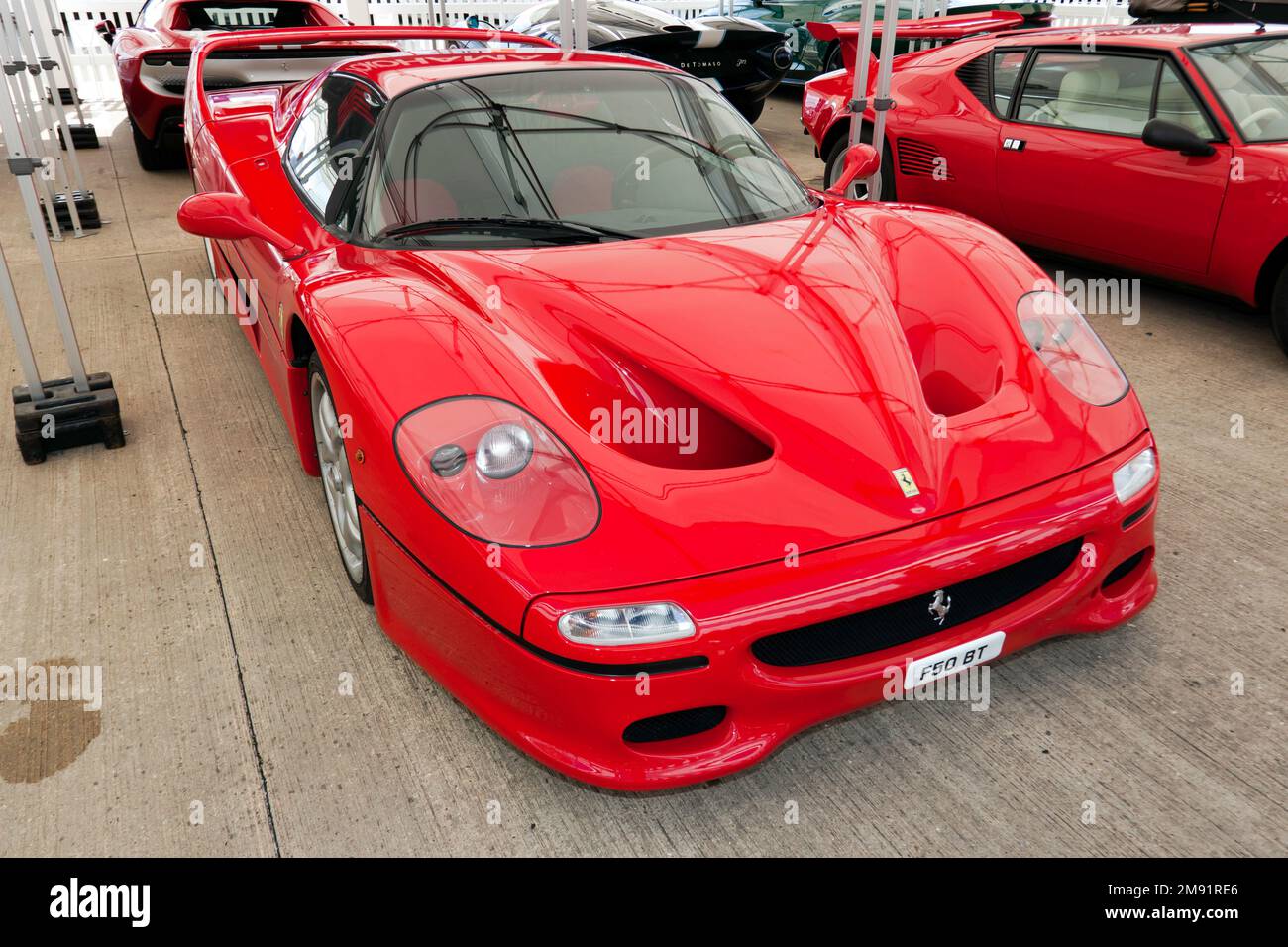 Three-quarters Front View of a red Ferrari F50, at the 2022 Silverstone ...