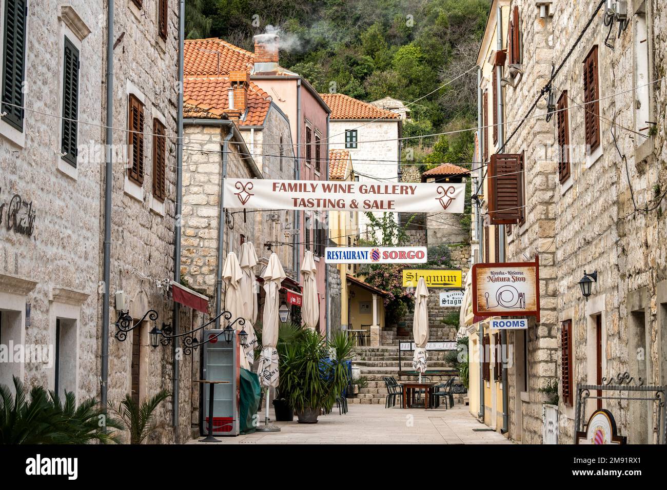 Ston, Croatia-January 5th, 2023: Colorful stone alleys and beautiful ...