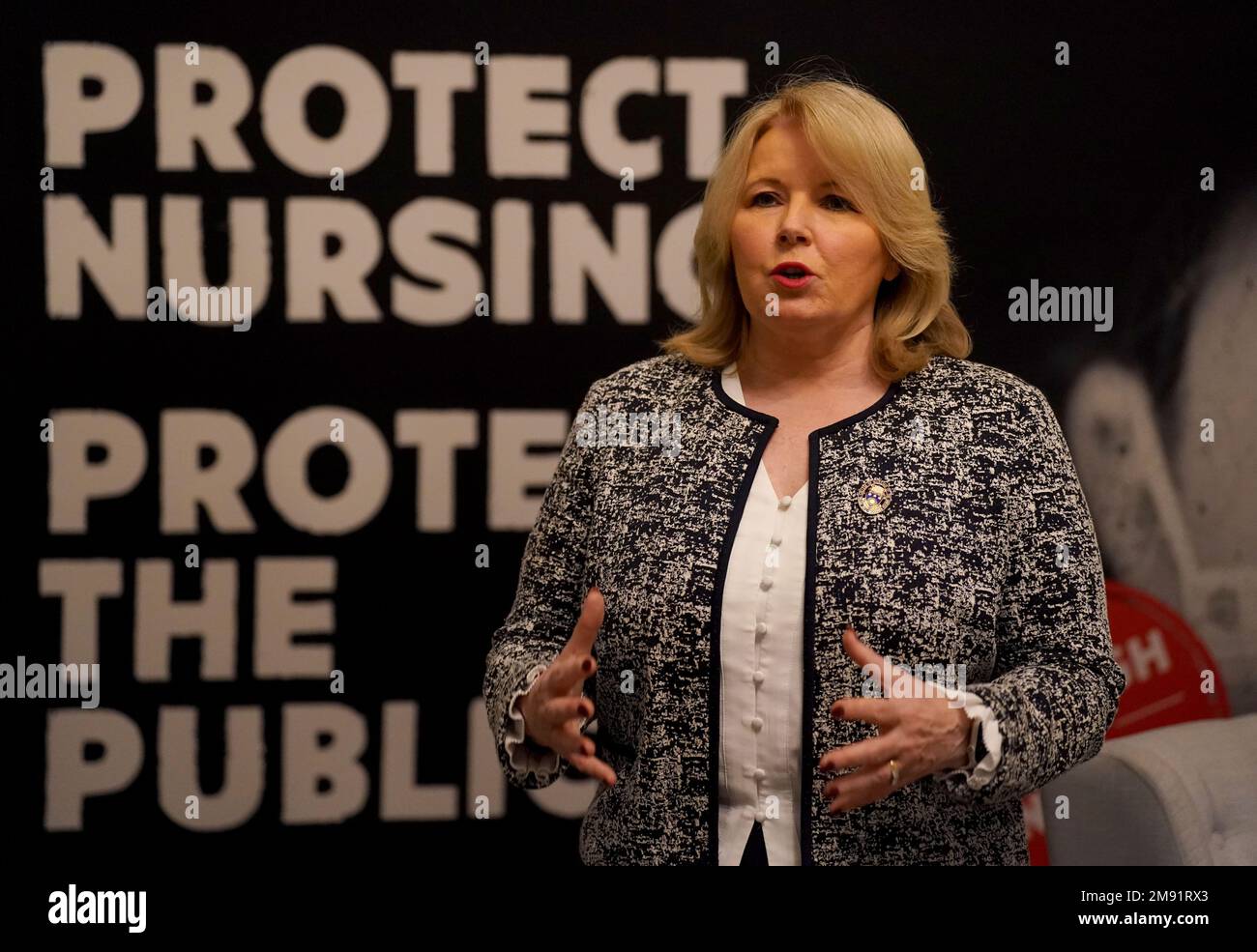 Royal College of Nursing (RCN) chief executive Pat Cullen speaking to ...