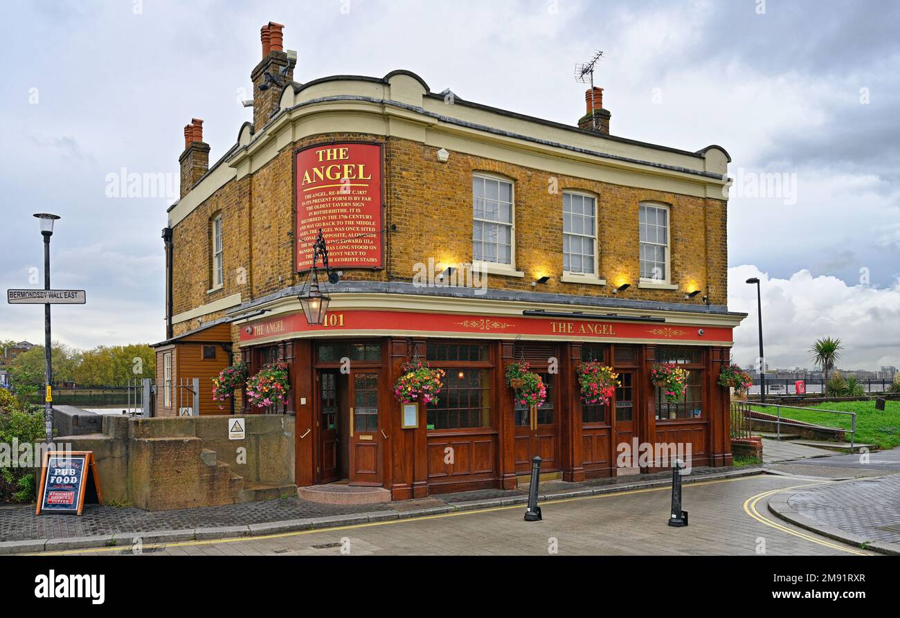 The Angel public house under the cloudy sky in Rotherhithe, London, UK ...