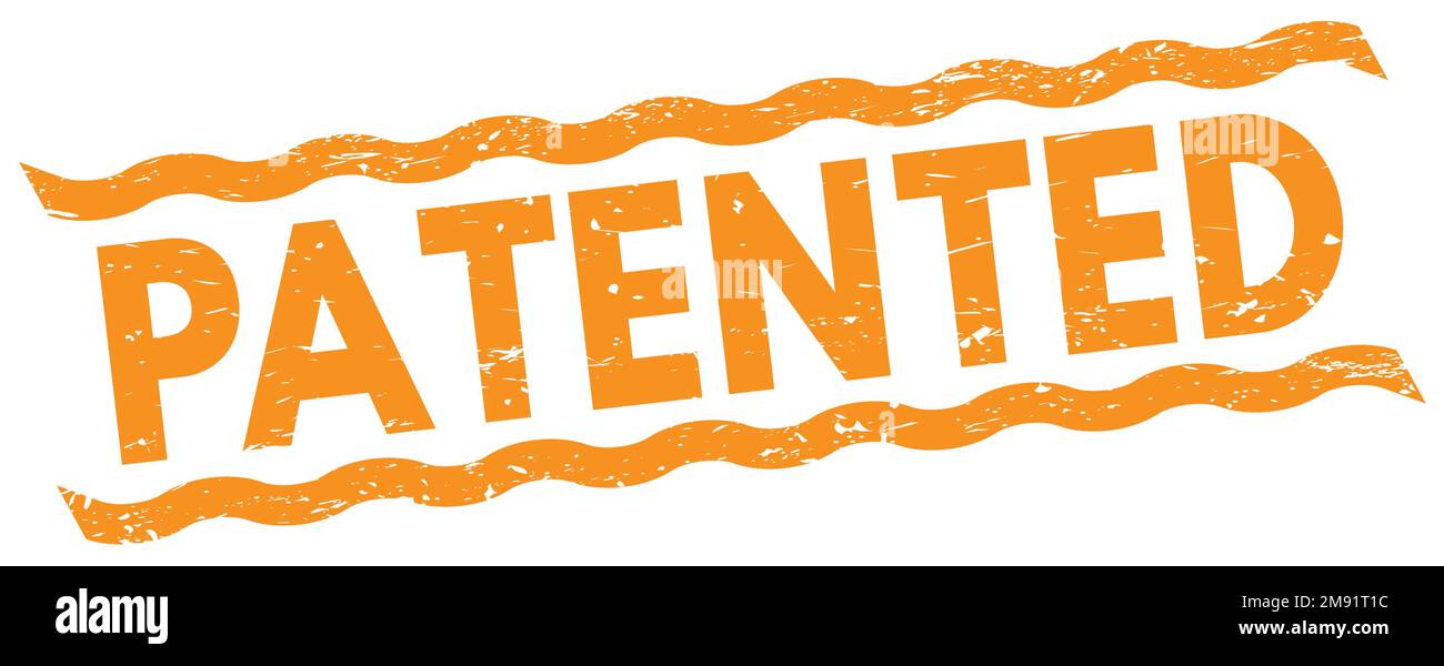 PATENTED text written on orange lines stamp sign Stock Photo - Alamy