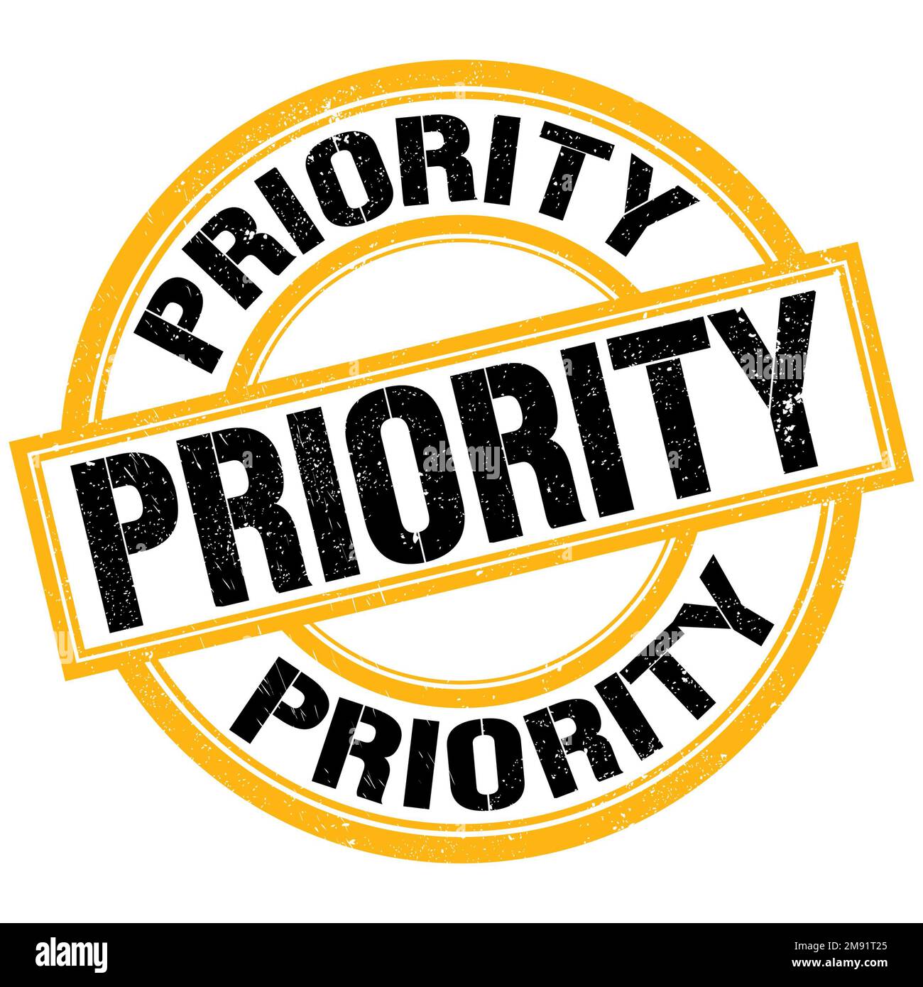 PRIORITY text written on yellow-black round stamp sign Stock Photo - Alamy