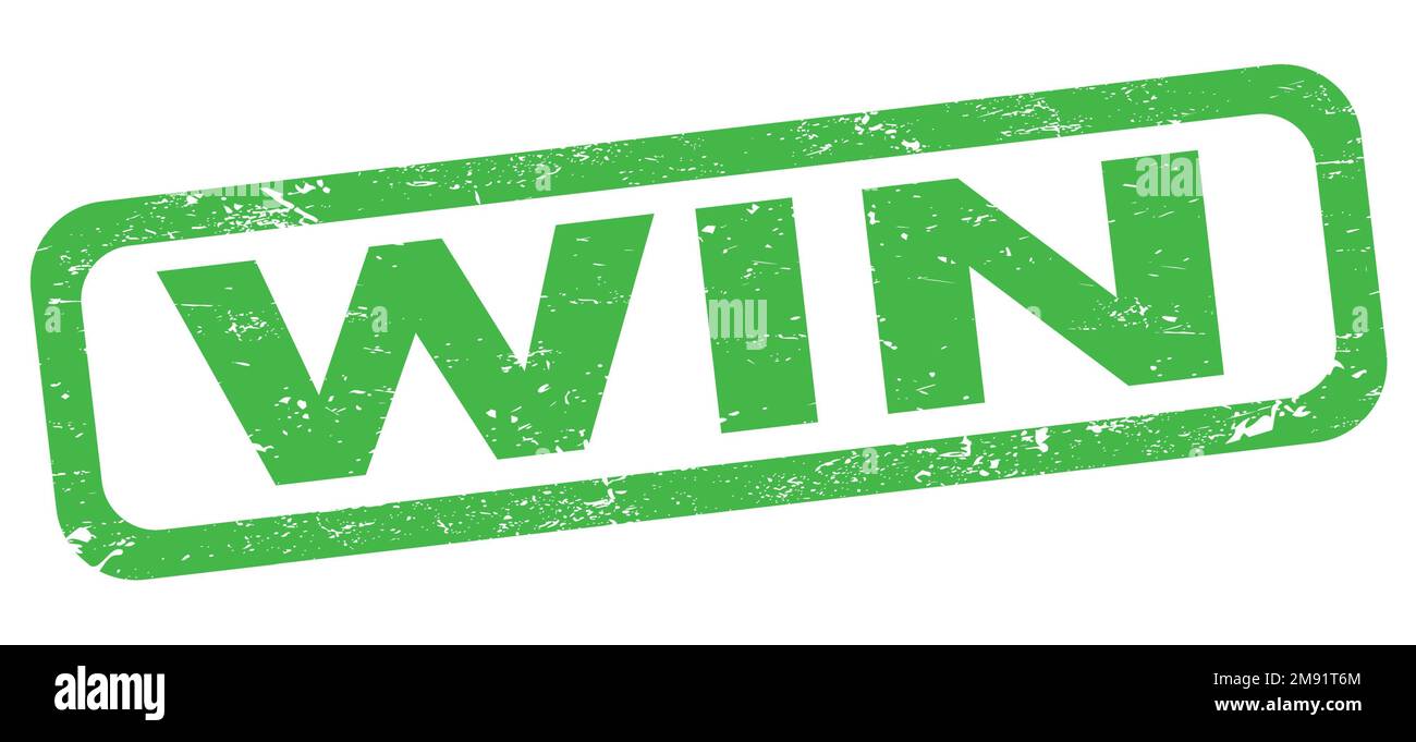 WIN text written on green rectangle stamp sign Stock Photo - Alamy