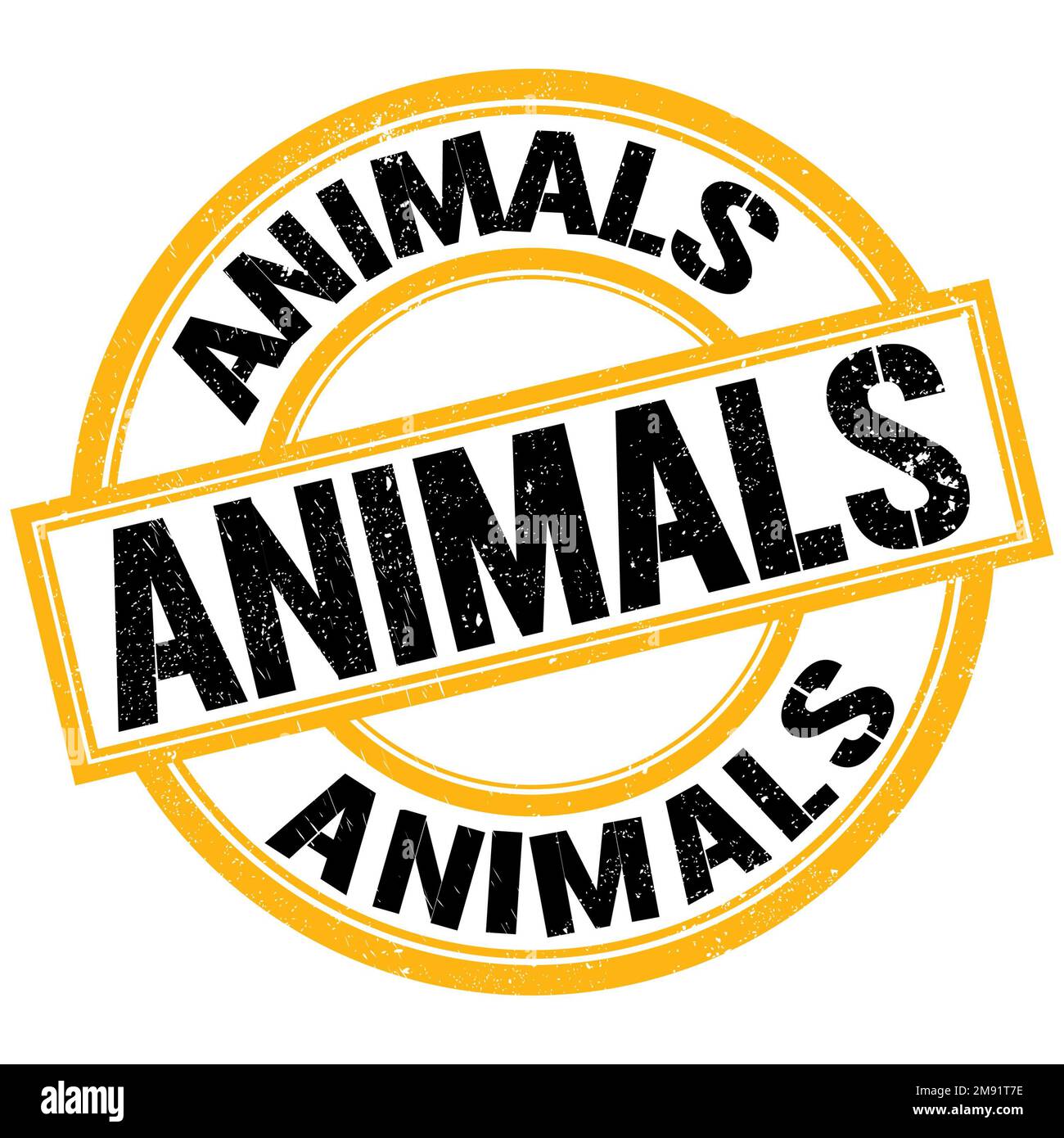 ANIMALS text written on yellow-black round stamp sign Stock Photo - Alamy