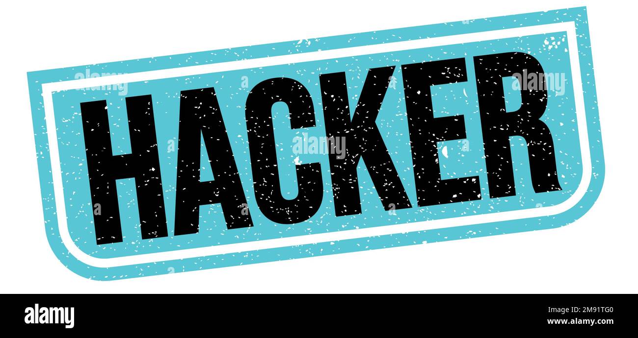 HACKER text written on blue-black grungy stamp sign Stock Photo - Alamy