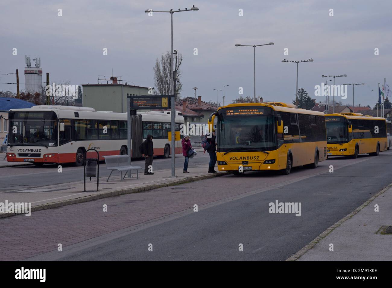 People catching buses at the main bus station in Szentendre town, near ...