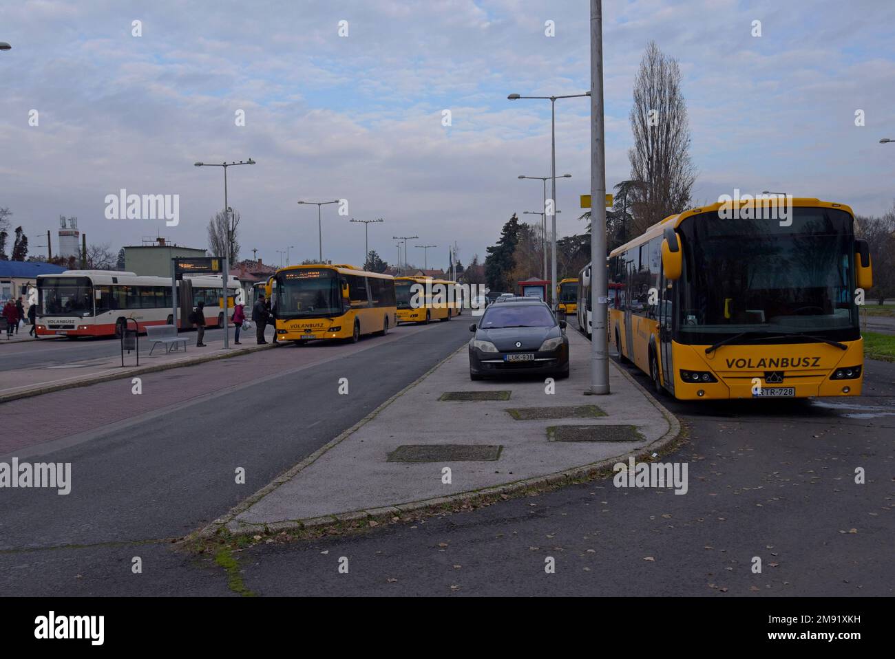 People catching buses at the main bus station in Szentendre town, near ...