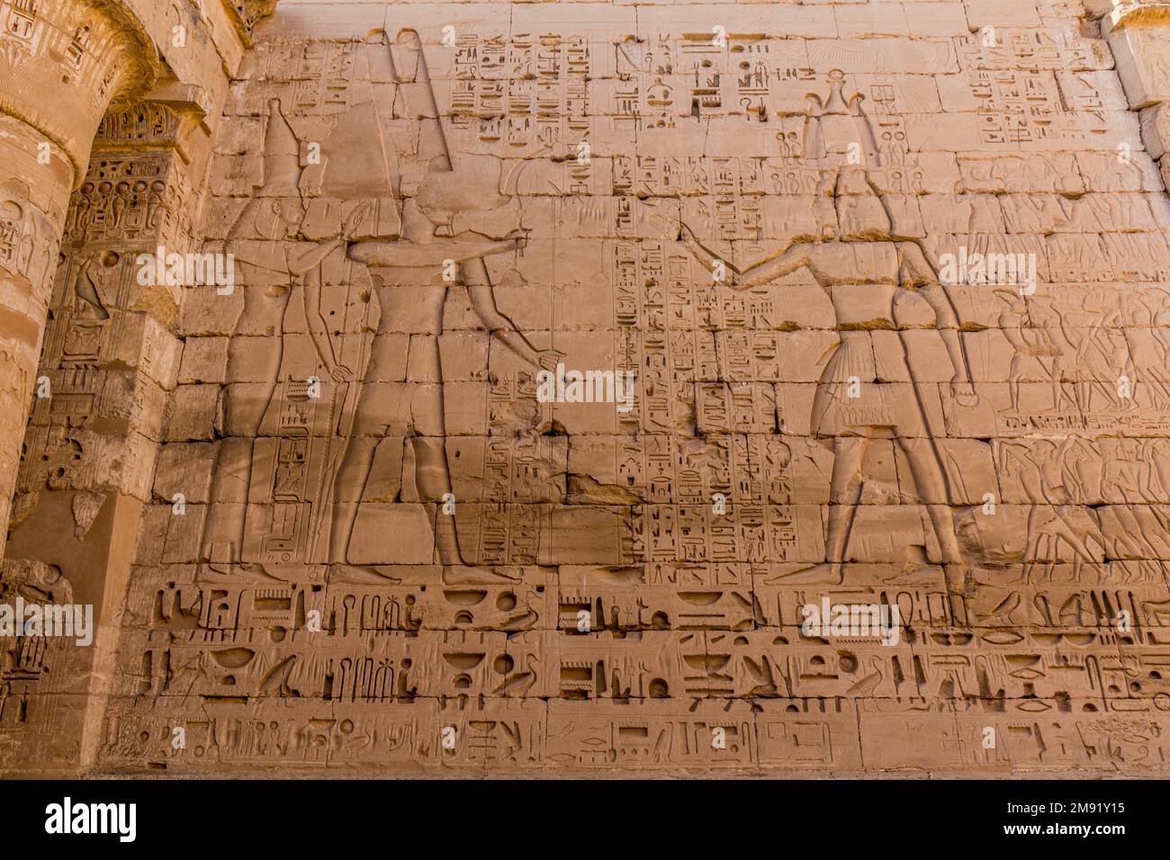 Wall in Medinet Habu (Mortuary temple of Ramesses III) at the Theban ...