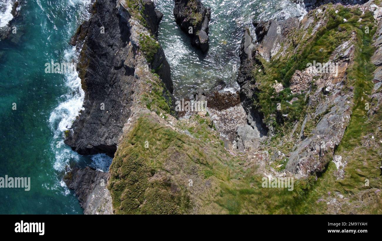 Seashore, view perpendicular from above. Beautiful sea rocks. The edge ...