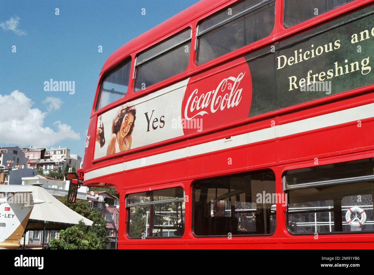 Coca Cola bus at the Rahmi Koç Museum in Istanbul, Turkey. Analog photo ...