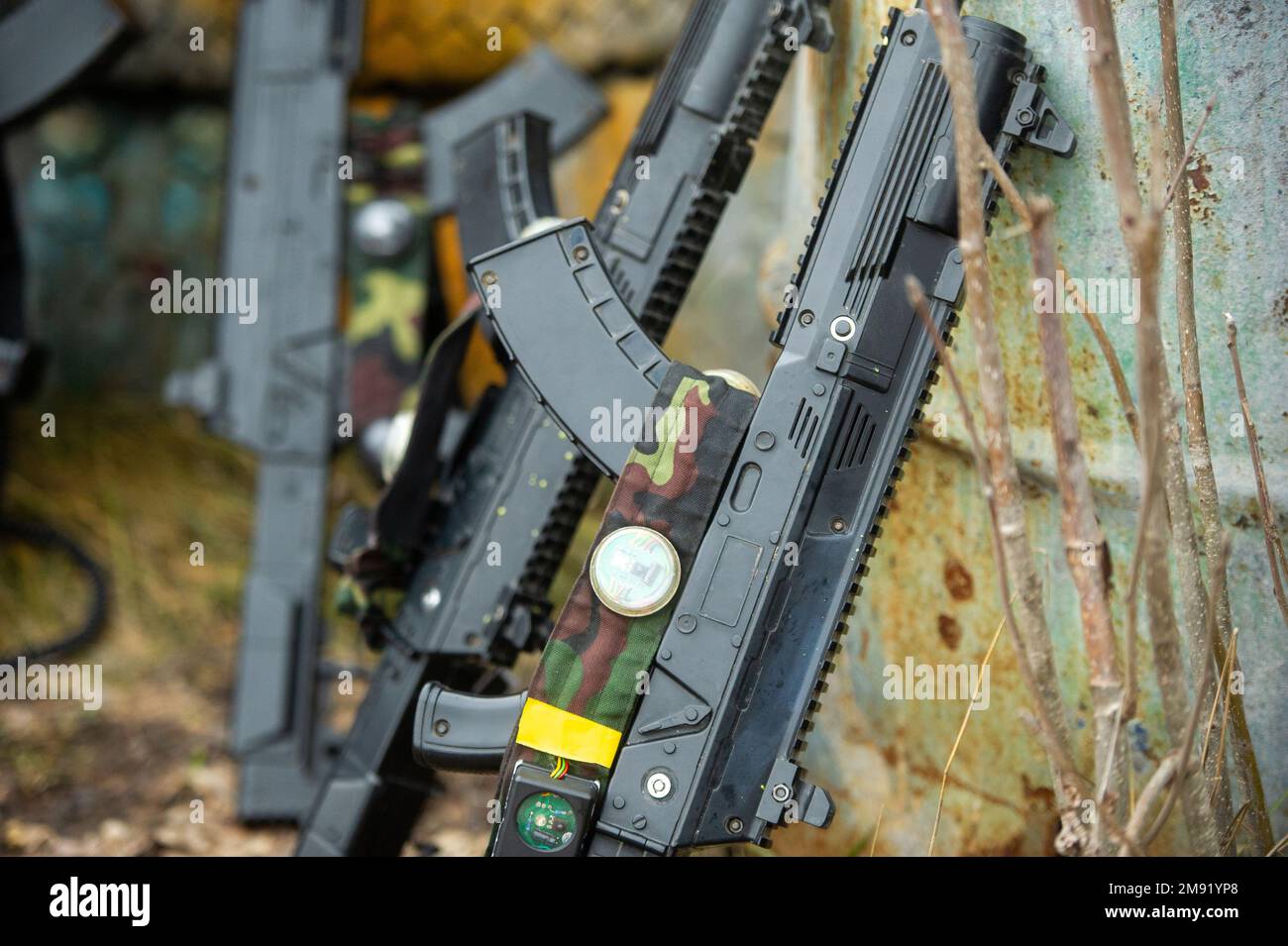 a paintball gun with a laser sight. Laser Tag slot machines Stock Photo ...