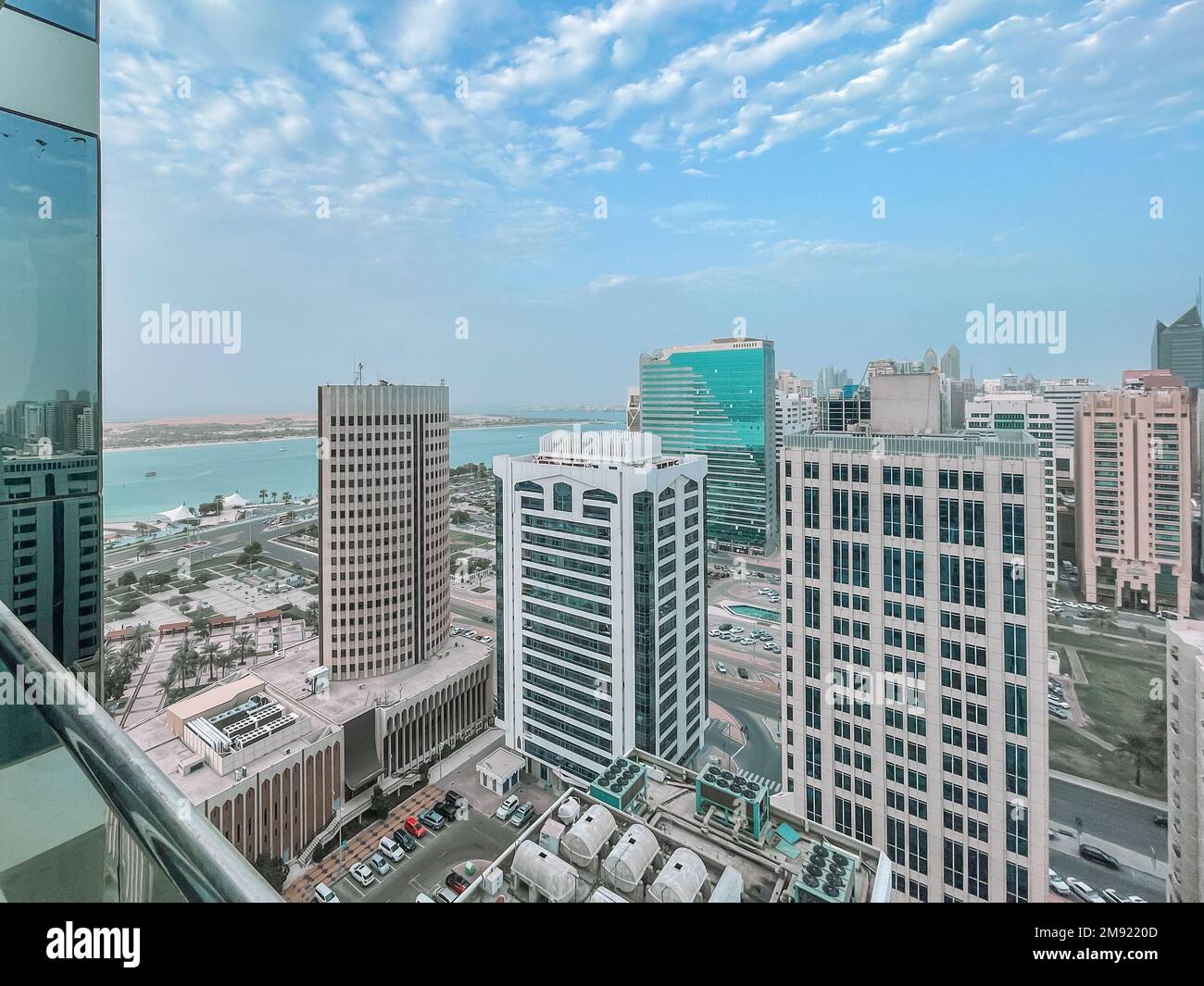Incredible aerial view of Abu Dhabi city skyline and famous towers ...