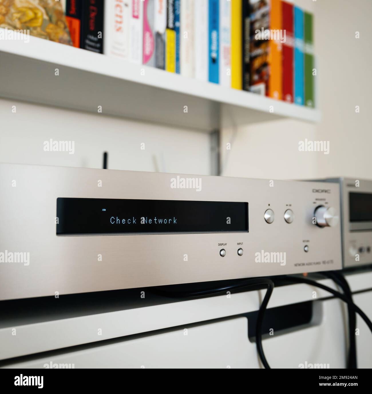Paris, France - Dec 13, 2022: Check network message on new Onkyo NS-6170 network audio player ...