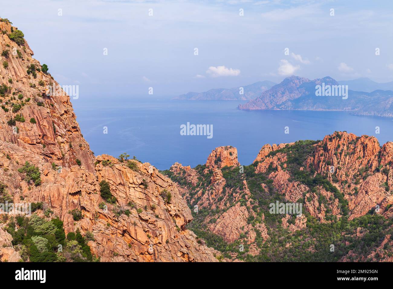 Coastal mountain landscape of Calanques de Piana in summer season ...