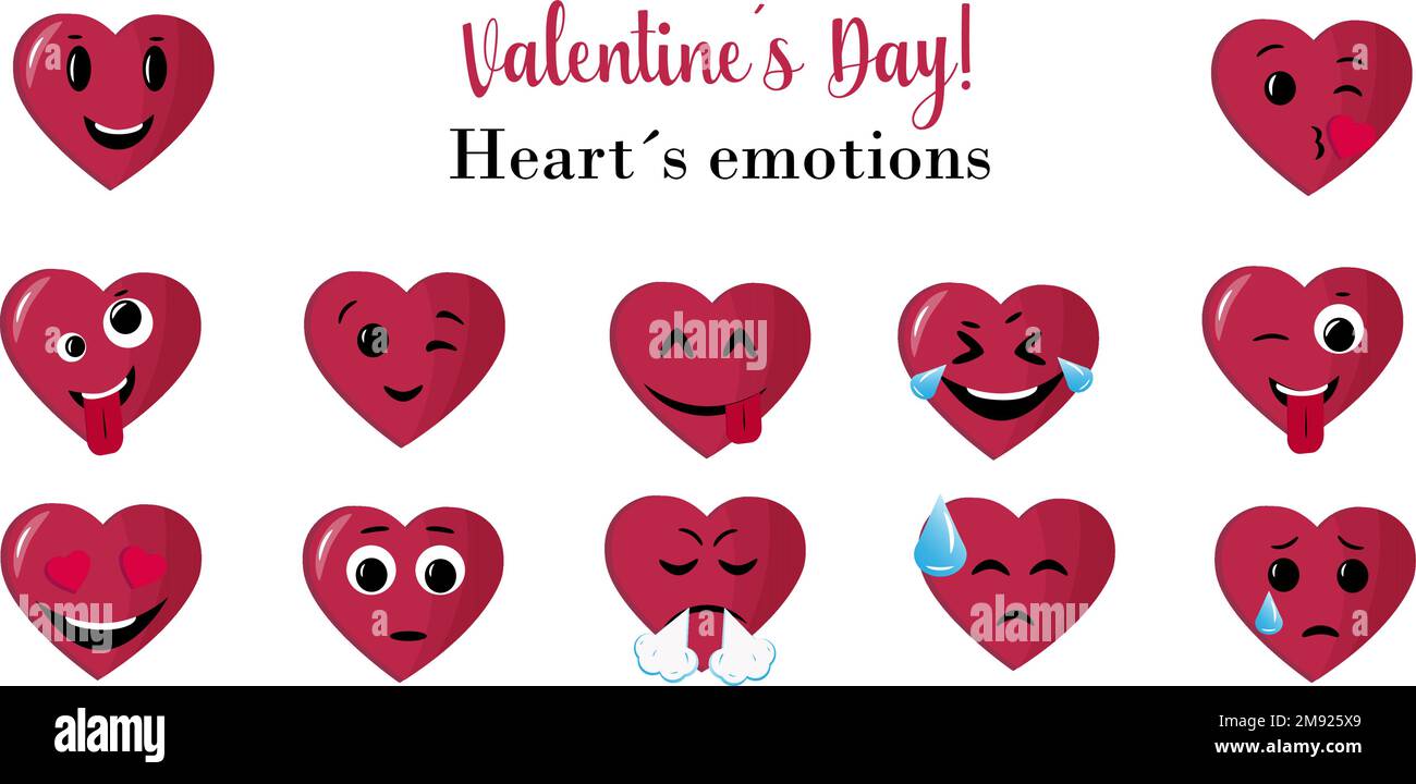 Set of icons of heart emotions, hearts stickers. Valentines Day ...