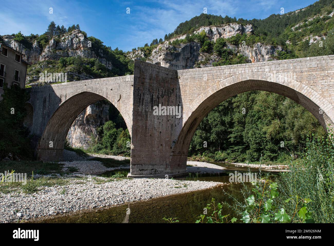 Picturesque village in the Gorges du Tarn in France with a typical ...
