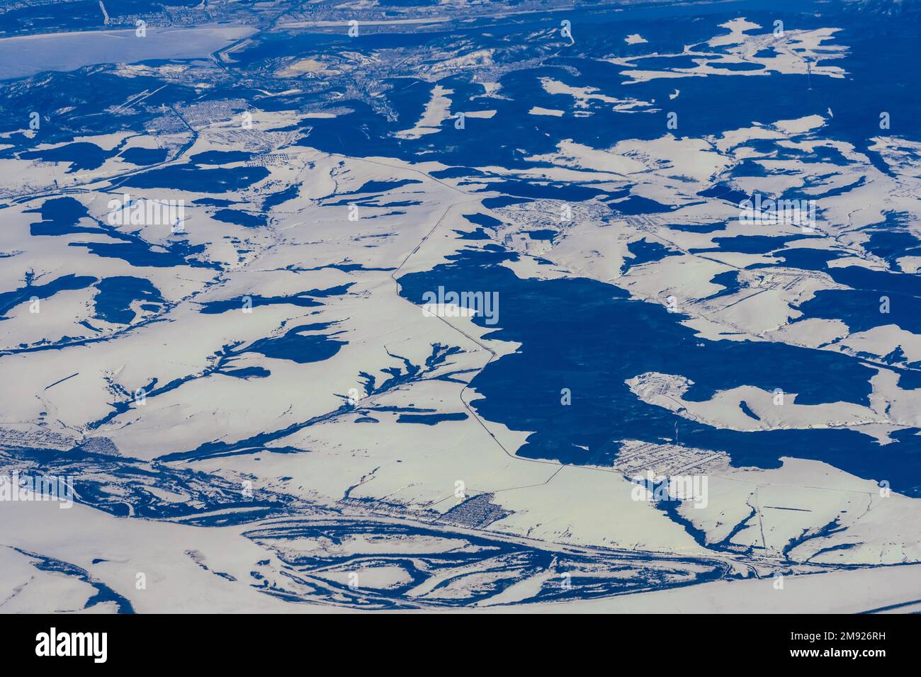 aerial photography from a plane of lakes and rivers in Russia in ...