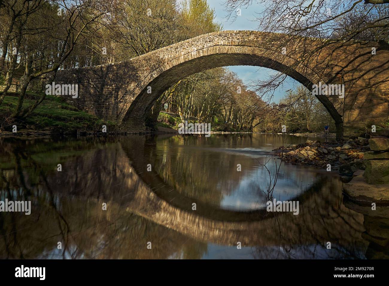 Stone bridge over river, with reflection Stock Photo - Alamy