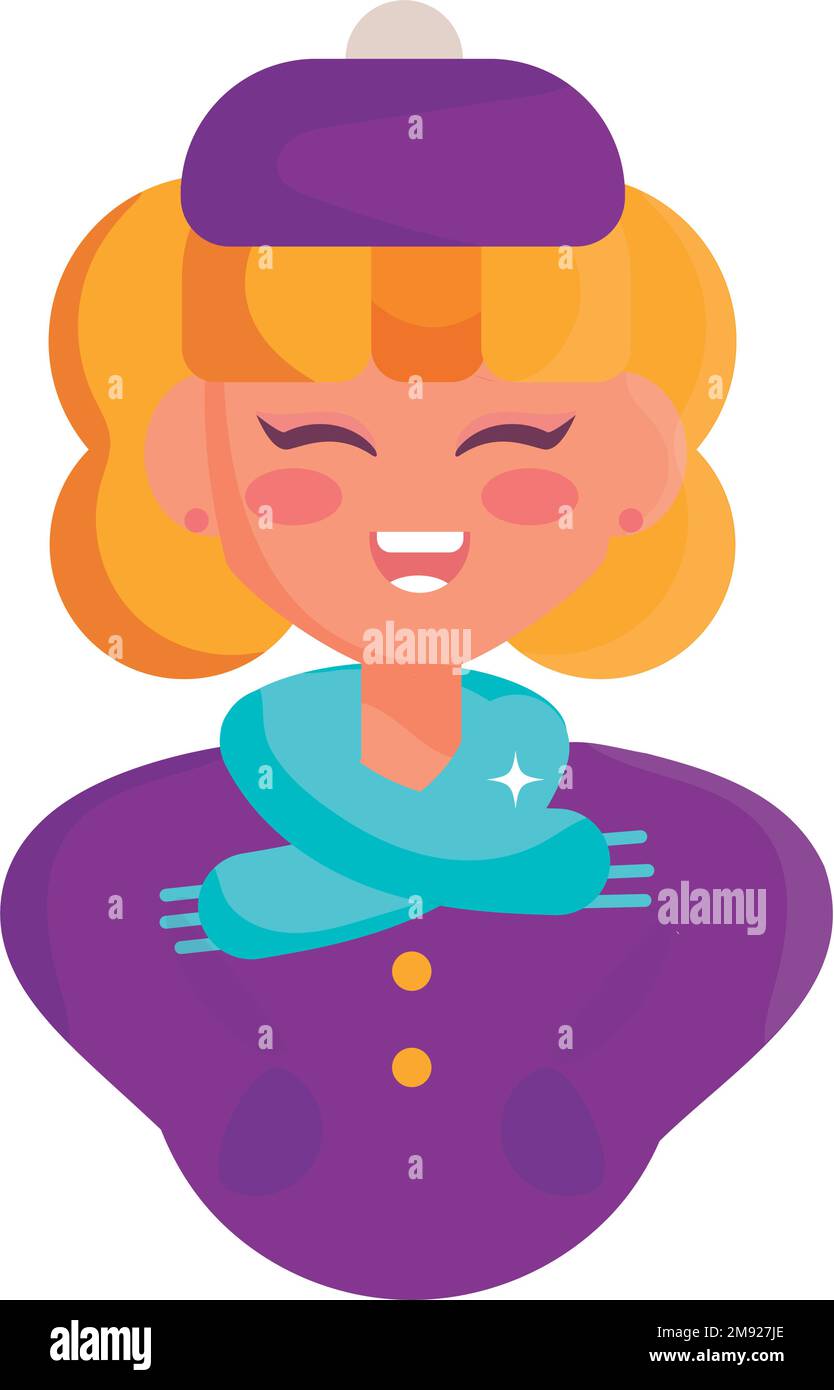 Isolated cute female character avatar with winter clothes Vector Stock ...
