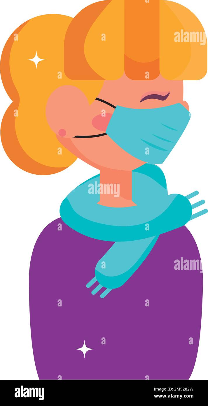 Isolated cute female character avatar with mask and scarf Vector Stock ...