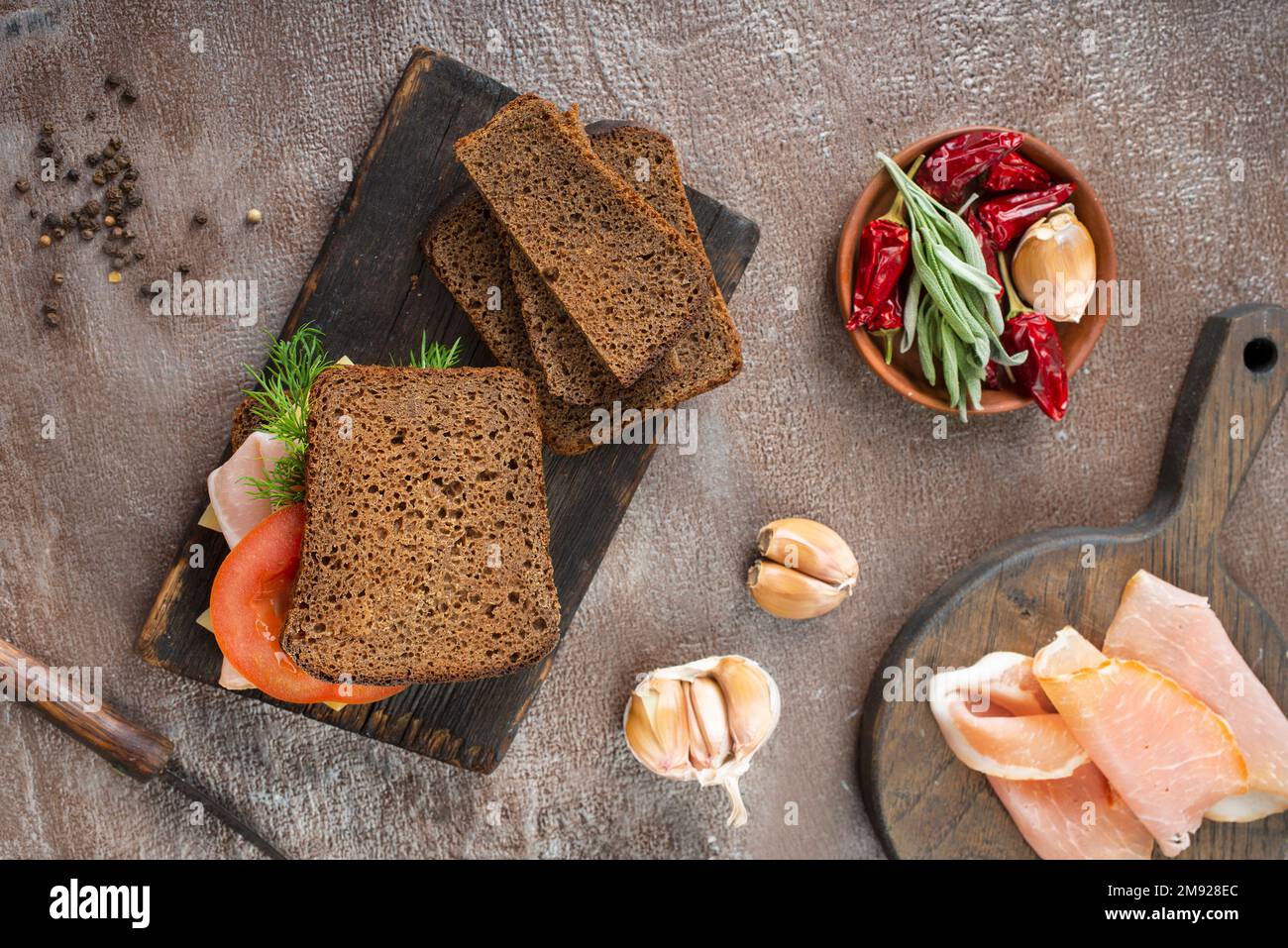 bread with ham, cheese, tomato Stock Photo - Alamy