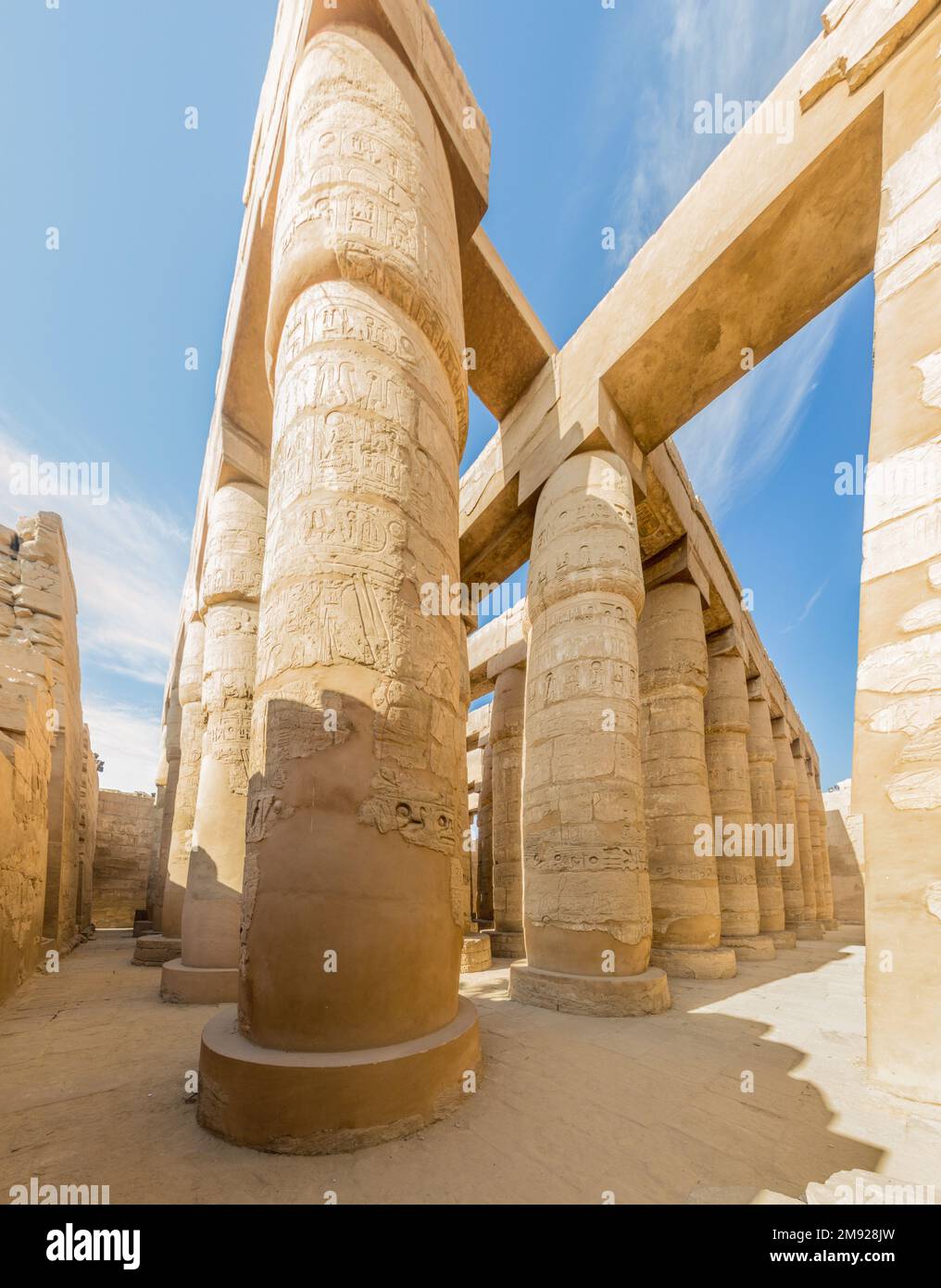 Decorated columns of the Great Hypostyle Hall in the Amun Temple ...