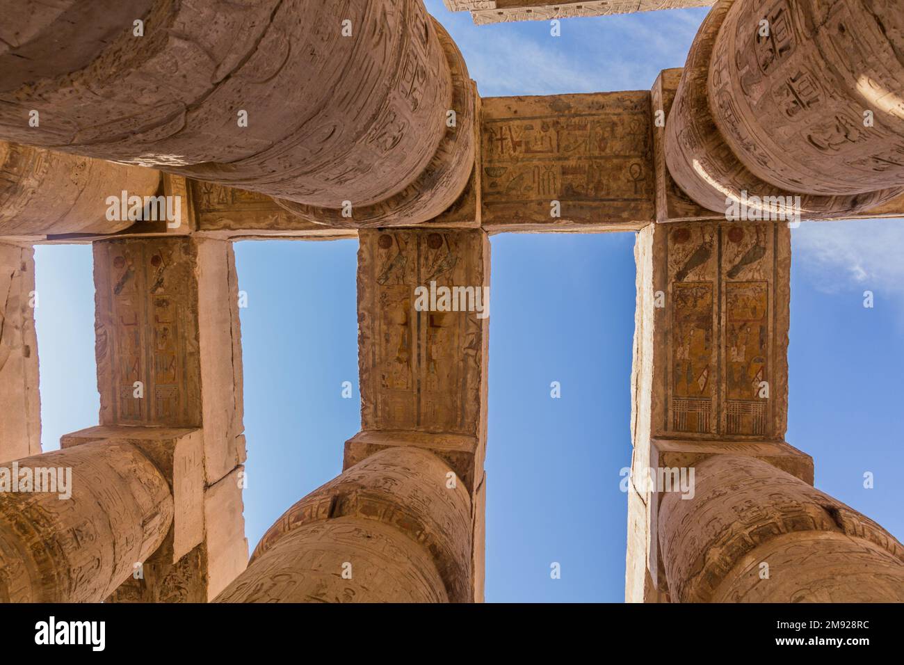 Decorated columns of the Great Hypostyle Hall in the Amun Temple ...