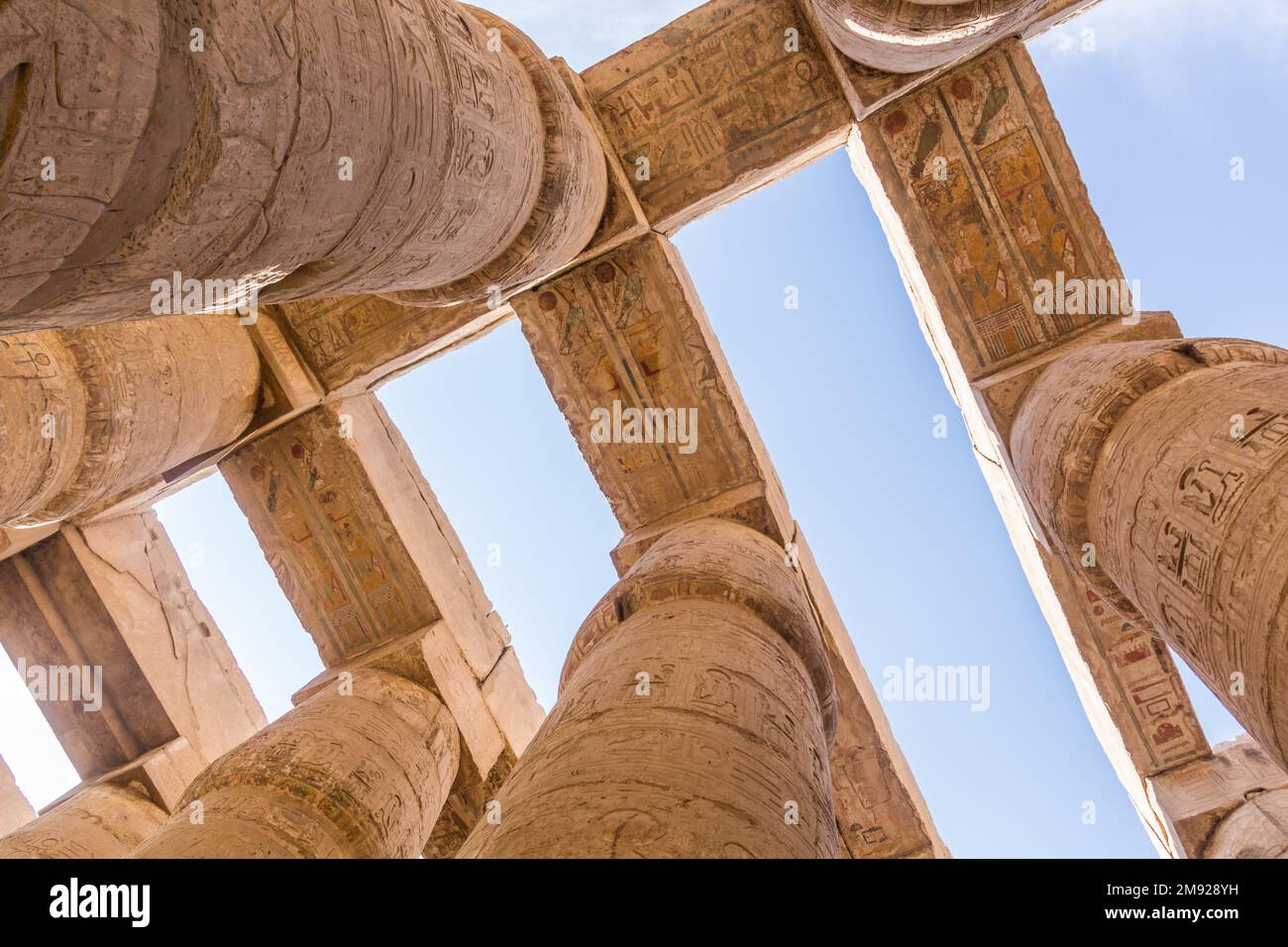 Decorated columns of the Great Hypostyle Hall in the Amun Temple ...