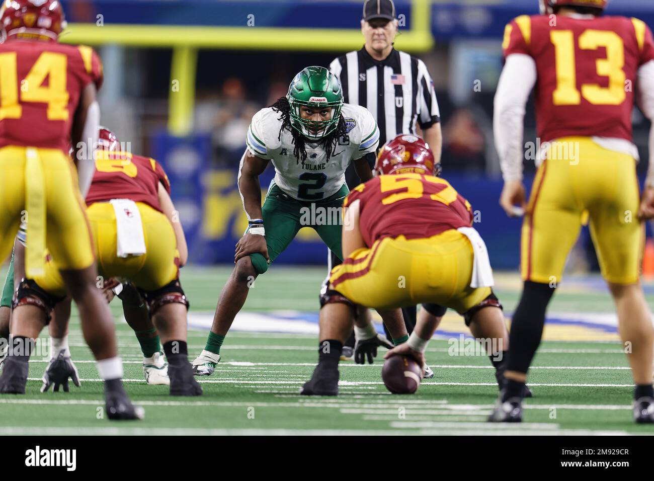 Tulane Green Wave linebacker Dorian Williams (2) intently looks into ...