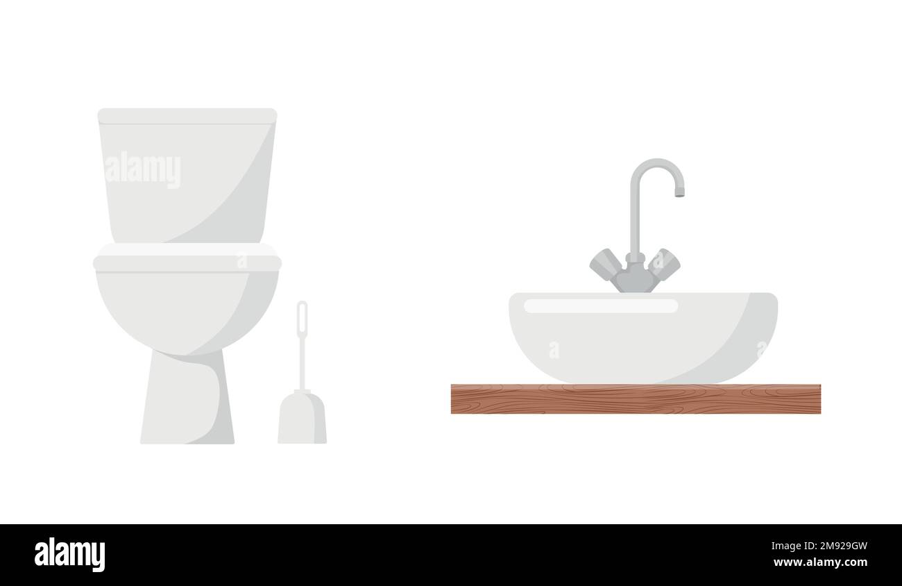 White Bathroom Sink Basin with Tap and Toilet Bowl Isolated on White ...