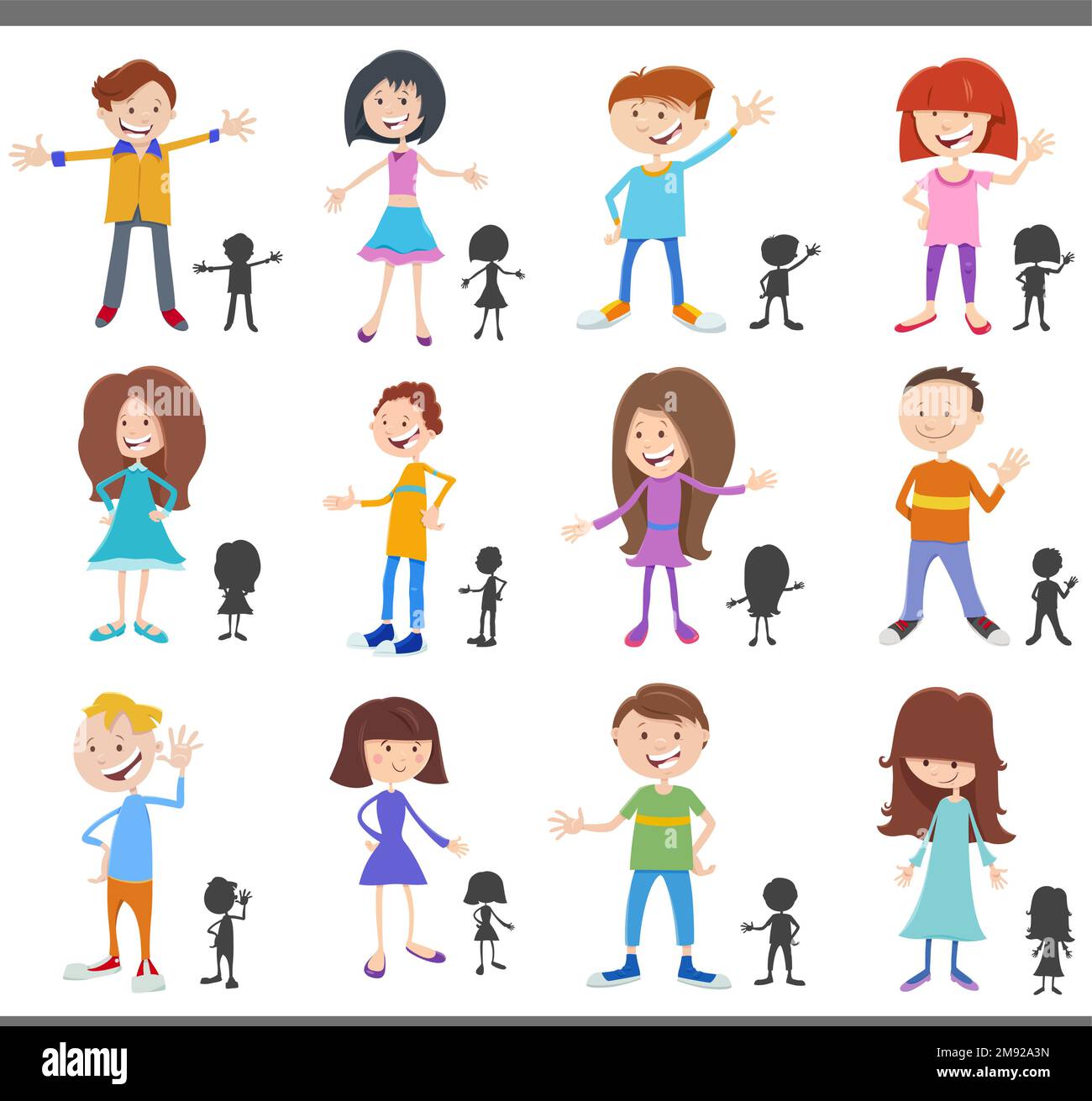 Cartoon illustration of happy children comic characters with ...