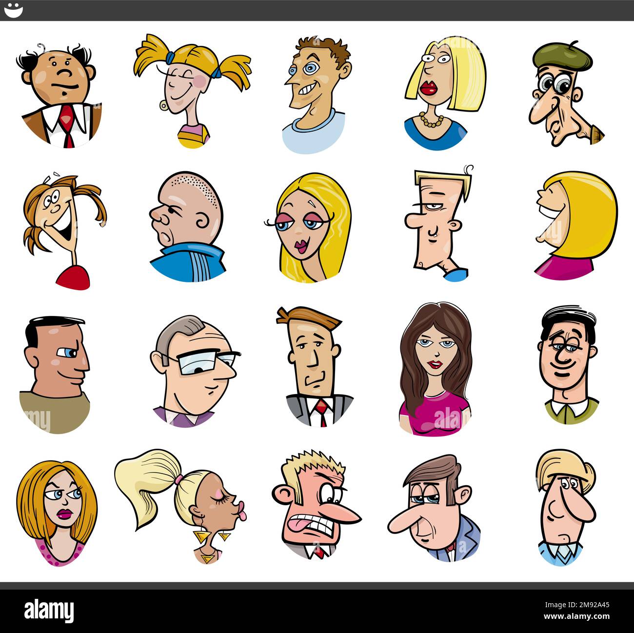 Cartoon illustration of funny people characters faces and moods set ...