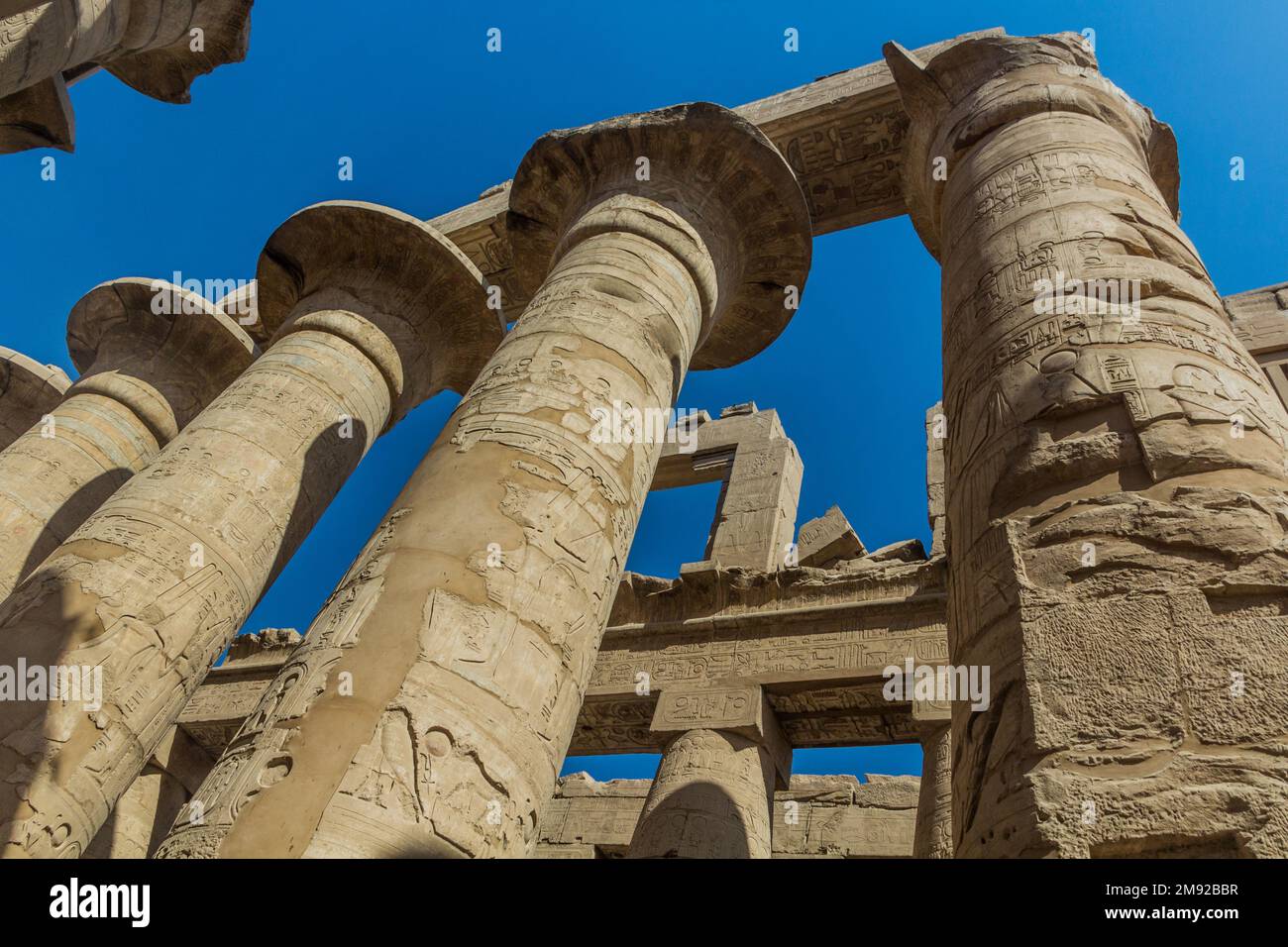 Decorated columns of the Great Hypostyle Hall in the Amun Temple ...
