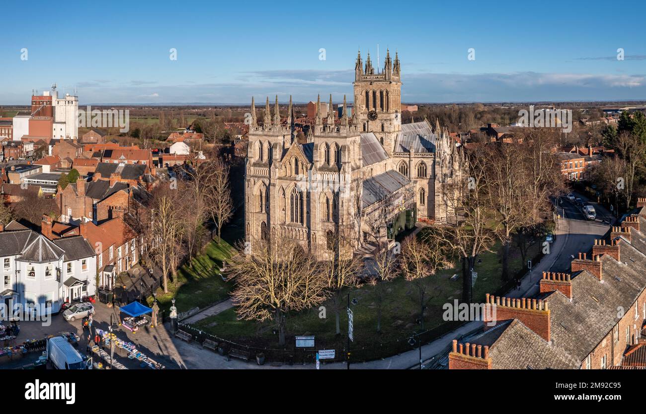 SELBY, NORTH YORKSHIRE, UK - JANUARY 16, 2023. An aerial view of the ...