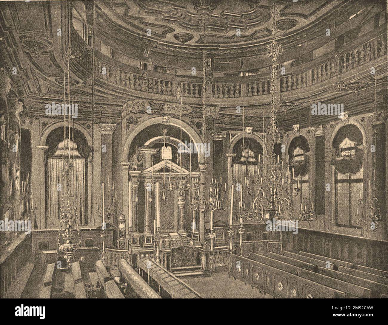 Interior view of a synagogue in Venice. Illustration from Brockhaus and ...