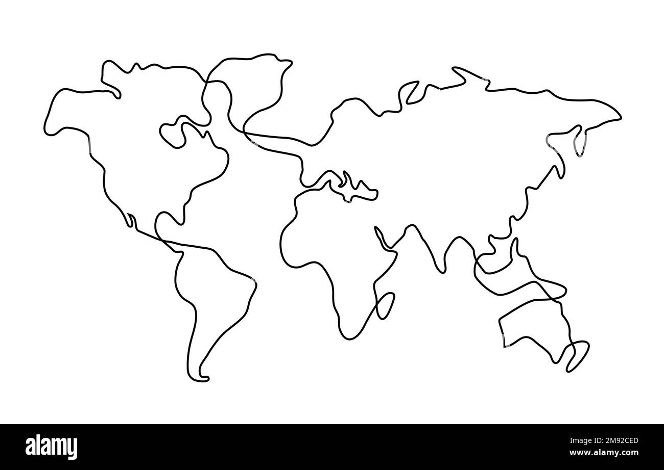Hand drawn scribble line art world map isolated on whitebackground ...