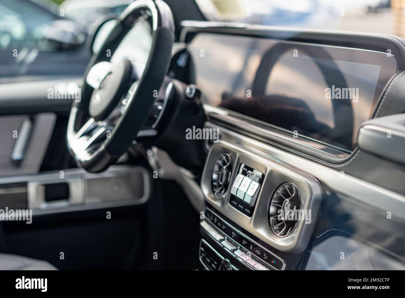 A close-up shot of a luxury modern car interior Stock Photo - Alamy