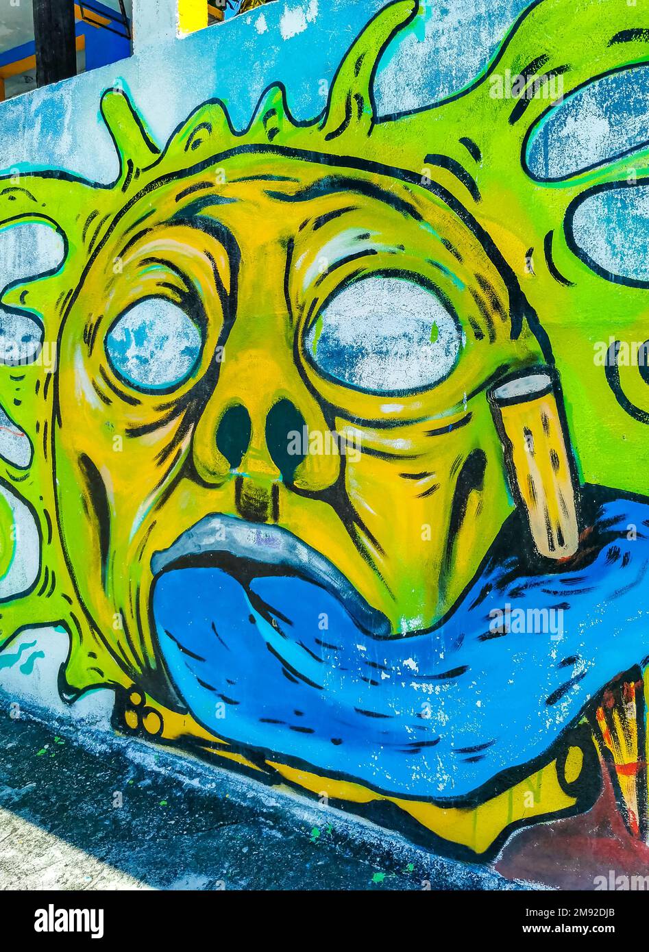 Puerto Escondido Oaxaca Mexico 03. October 2022 Wall with graffiti art ...